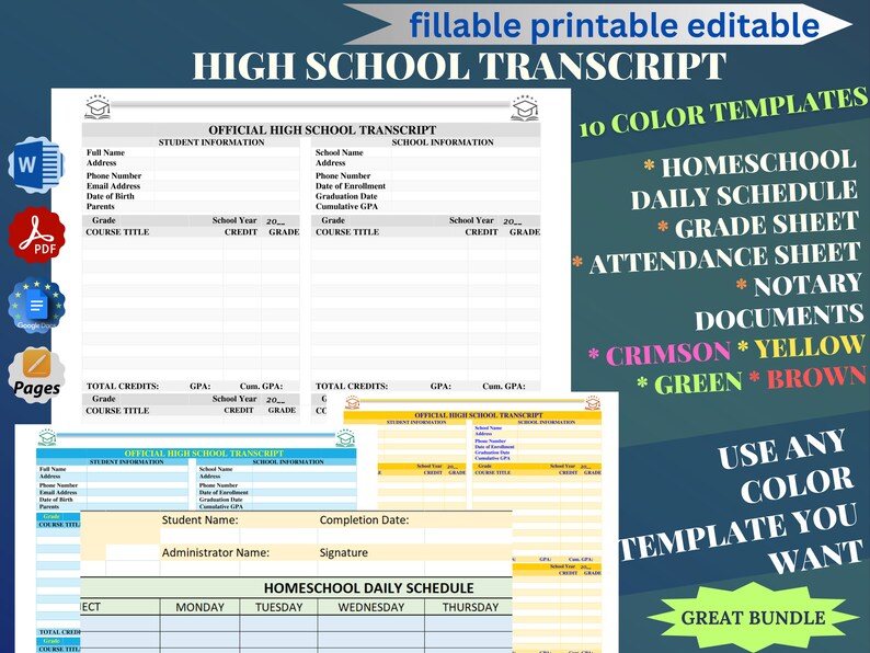 Customizable Homeschool Transcript Bundle, Homeschool Planner ...