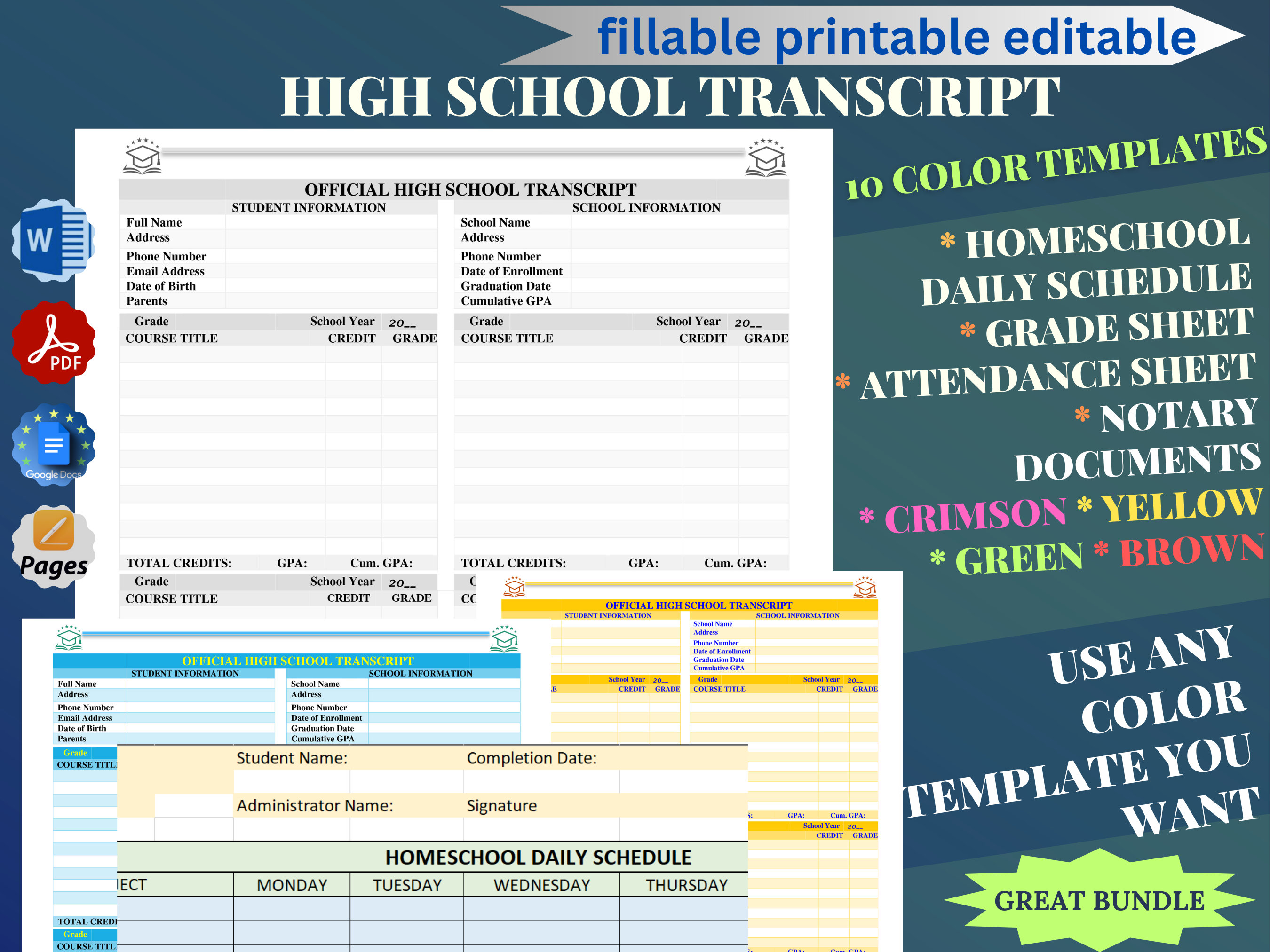 Customizable Homeschool Transcript Bundle, Homeschool Planner ...