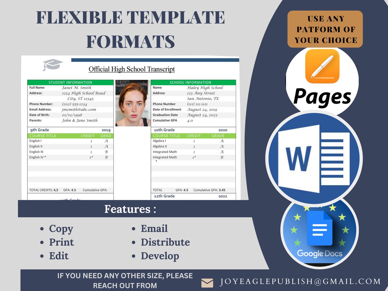 High School Transcript ,fillable Printable Editable Homeschool Planner ...