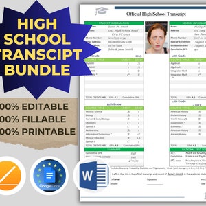 High School Transcript ,fillable Printable Editable Homeschool Planner ...
