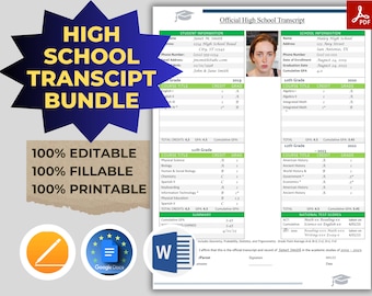 EDITABLE High School Transcript Template With GPA Calculator - Etsy