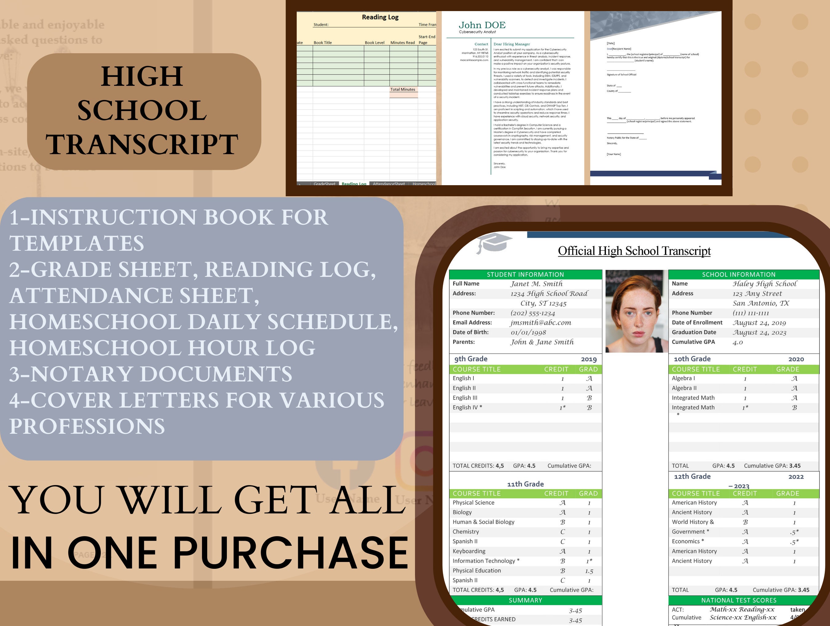 High School Transcript ,fillable Printable Editable Homeschool Planner ...