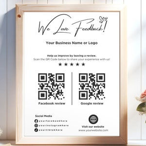 Leave Us a Review Sign, Google Review & Social Media QR Code Sign ...