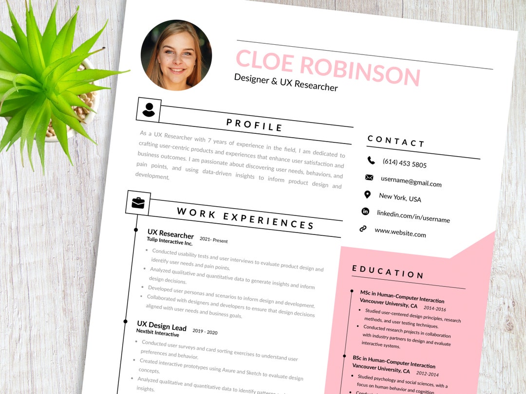 Resume Template With Photo 2023, Modern Professional CV Template for MS ...