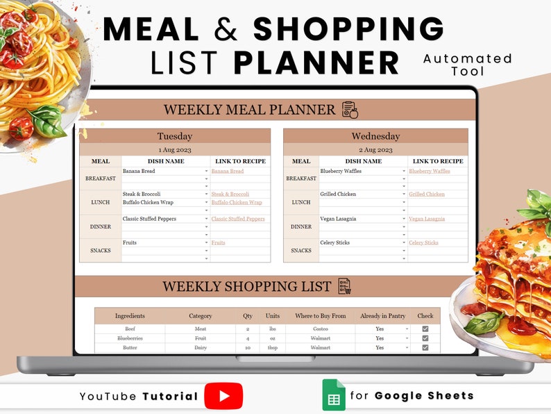 Weekly Meal Planner With Automated Grocery List | Google Sheets Meal ...