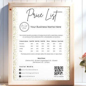 Permanent Jewelry Price List: Canva Template Form, Jewelry Client Print ...