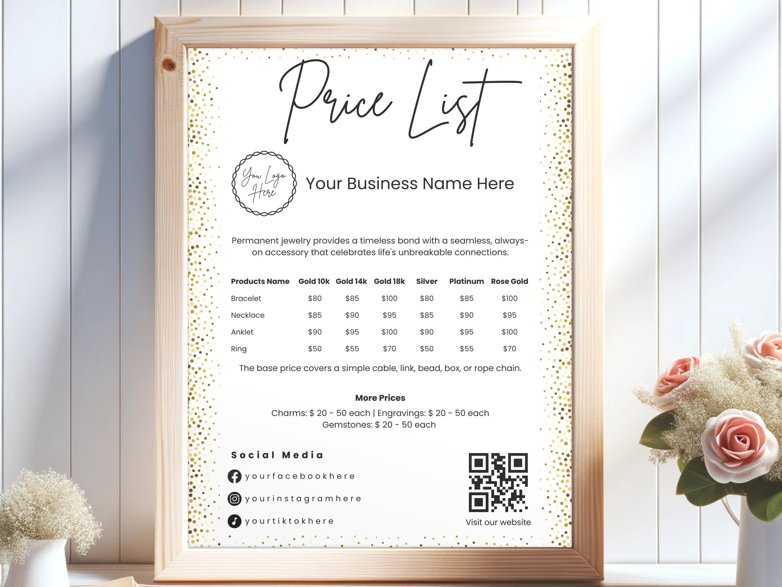 Permanent Jewelry Price List: Canva Template Form, Jewelry Client Print ...