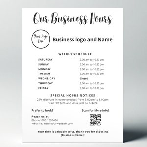 Customizable Shop Hours - Canva Template - Editable Digital Sign With ...