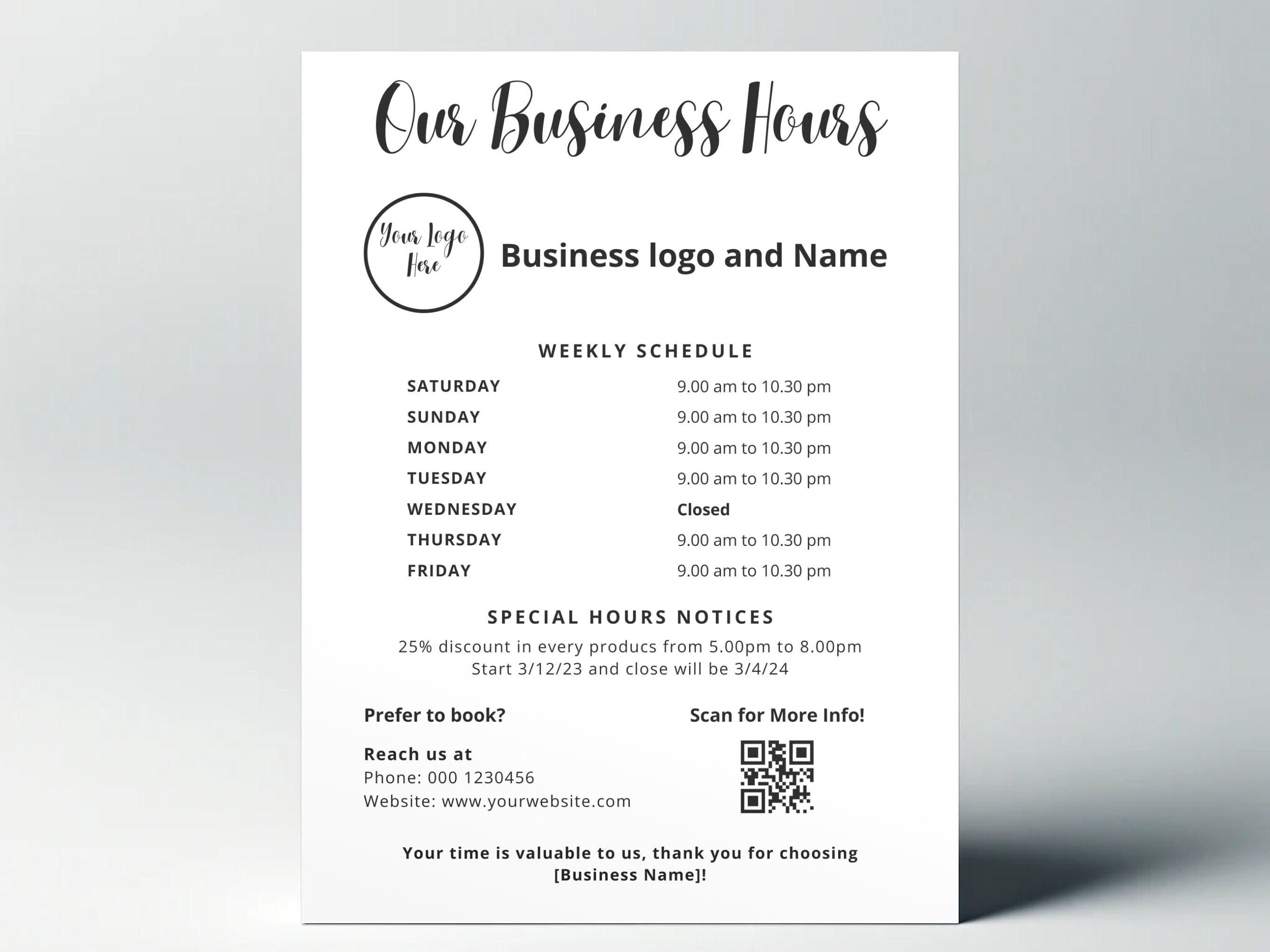 Customizable Shop Hours - Canva Template - Editable Digital Sign With ...