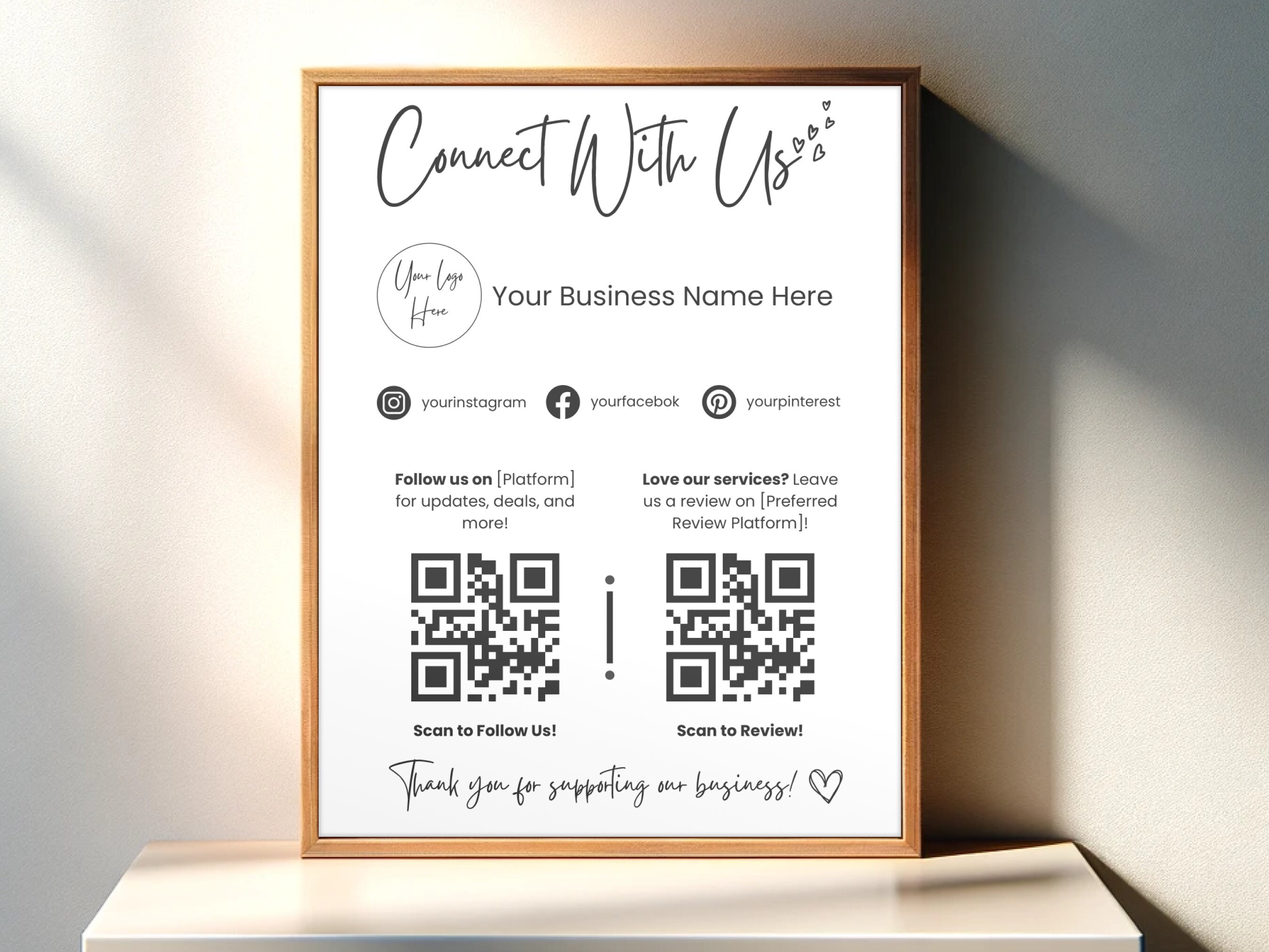 Editable Follow Us on Instagram & Facebook Sign, Social Media Sign ...