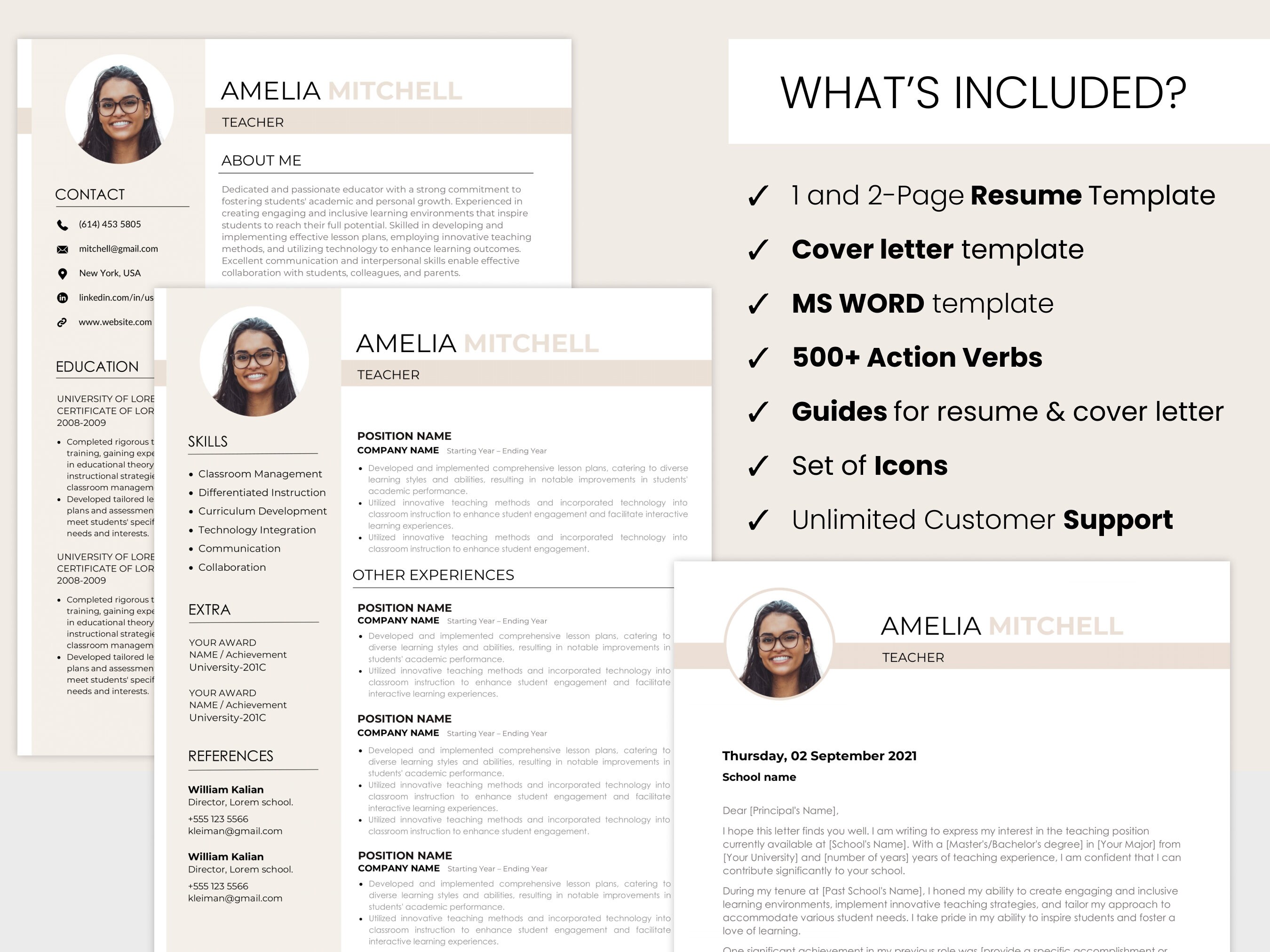 Teacher Resume Template - MS Word CV for Educators - Professional ...