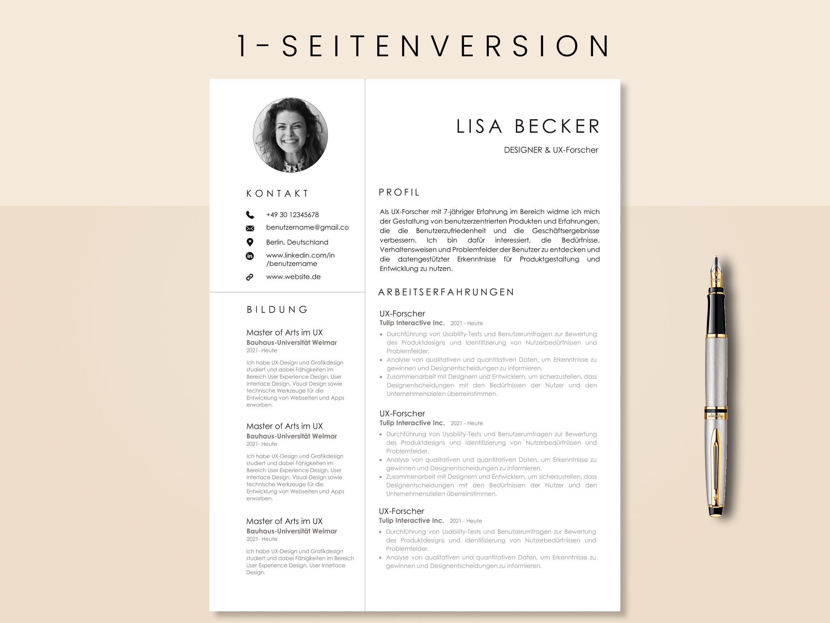 Moderne Bewerbung, Lebenslauf Muster, German Curriculum, CV Vorlage MS ...