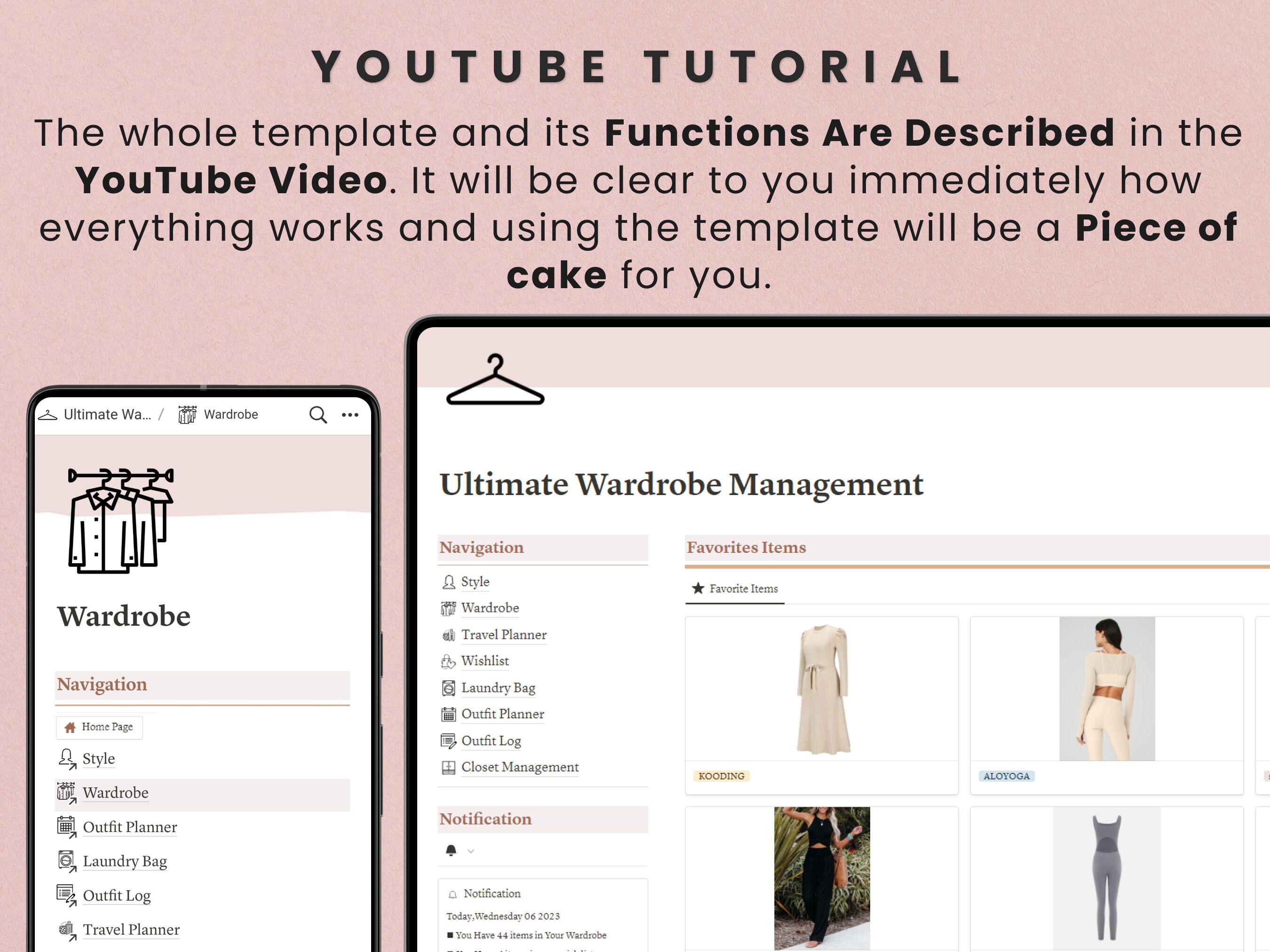 Wardrobe & Clothes Manager Notion Template: 2023 Digital Planner, That Girl Aesthetic Life Style ...