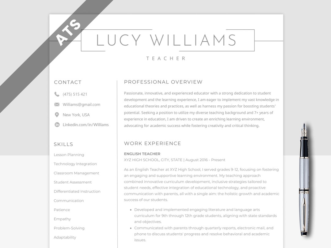 ATS Resume Template | Ats Friendly Compatible Minimalist CV Resume ...