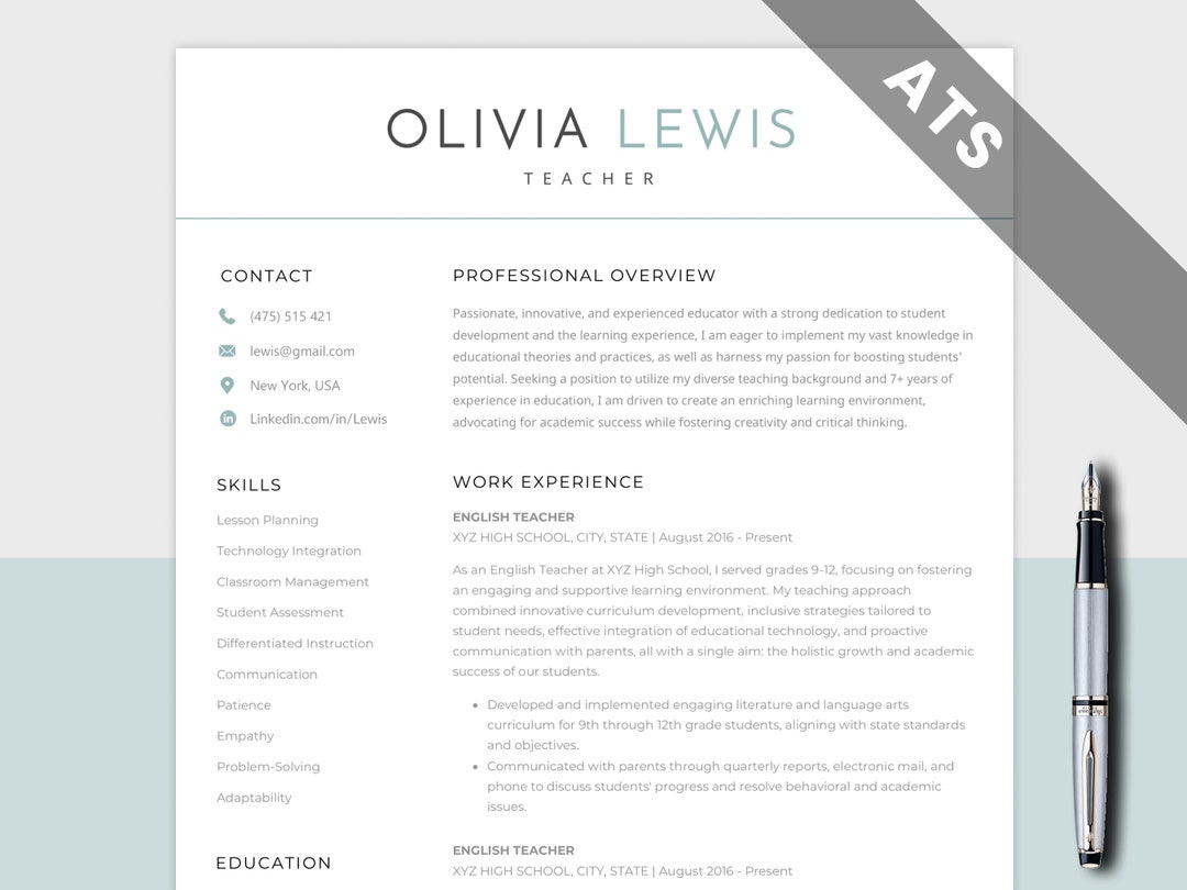 Two Column Resume Template, ATS Friendly, for Sales, Administrators ...