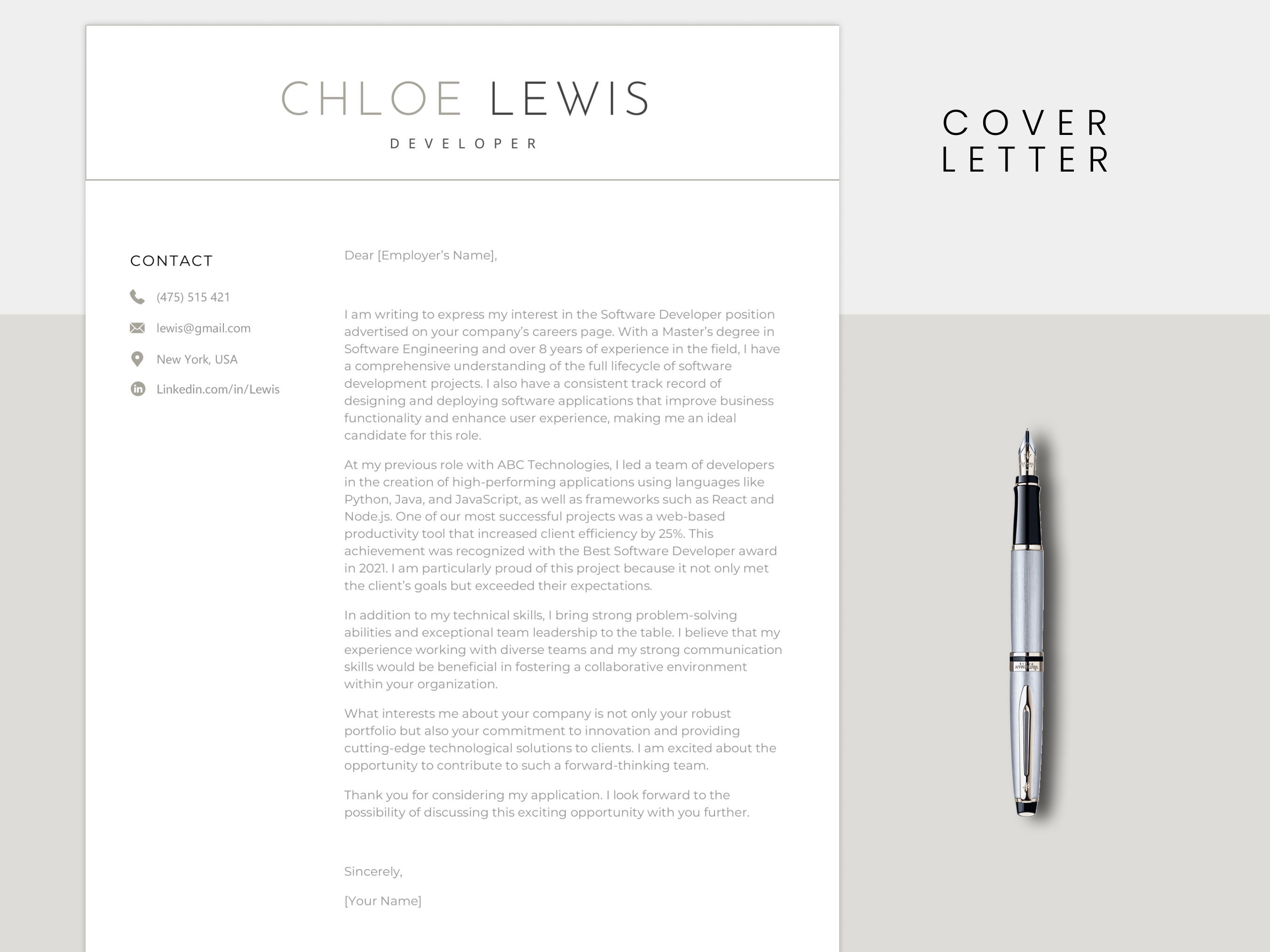 Tech Resume & Developer Resume CV Template - ATS Optimized, for ...