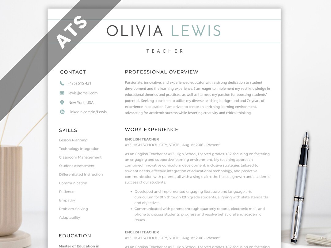 Two Column Resume Template, ATS Friendly, for Sales, Administrators ...
