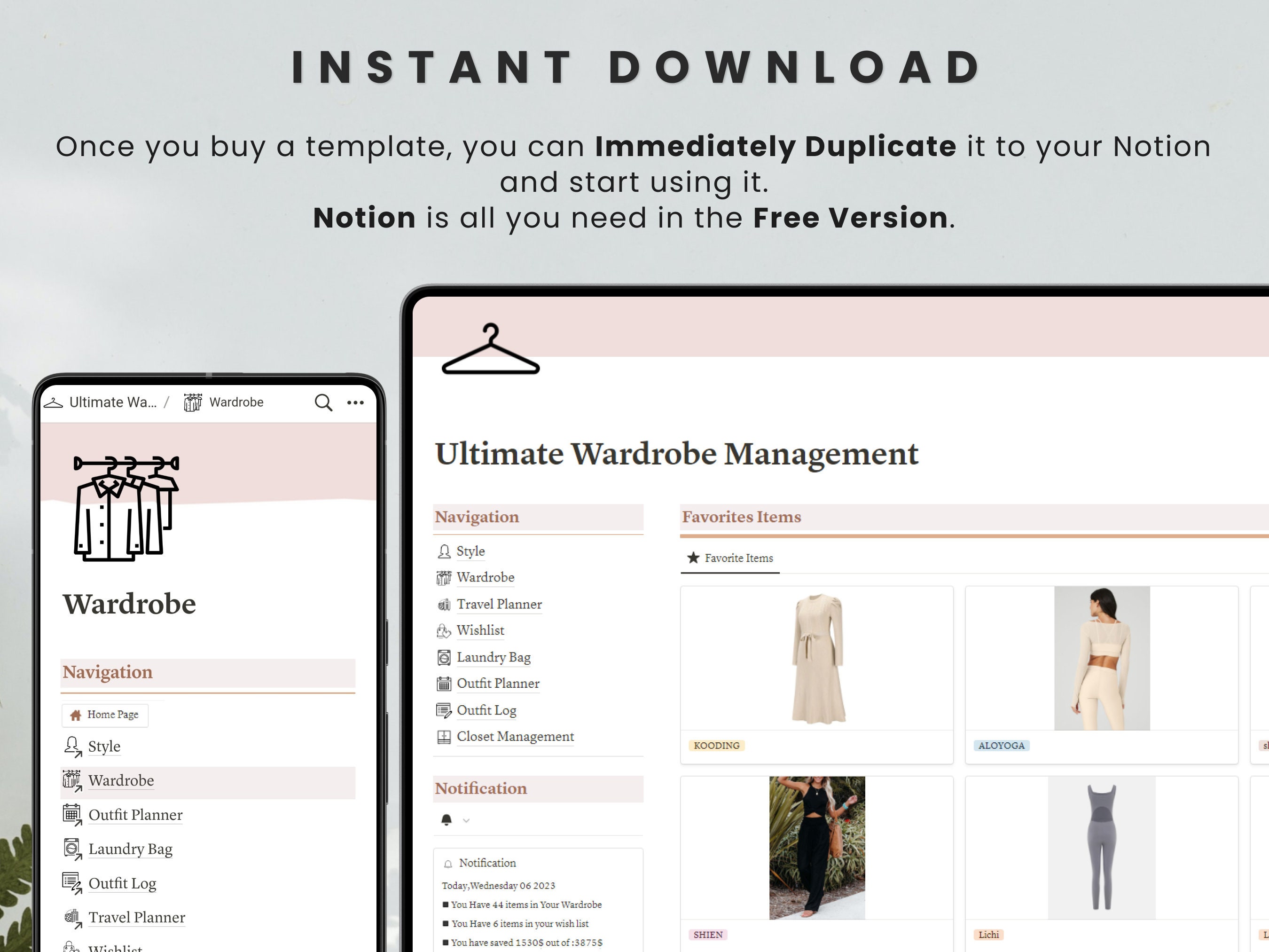 Notion Template Wardrobe Manager & Outfit Planner: Aesthetic Notion ...