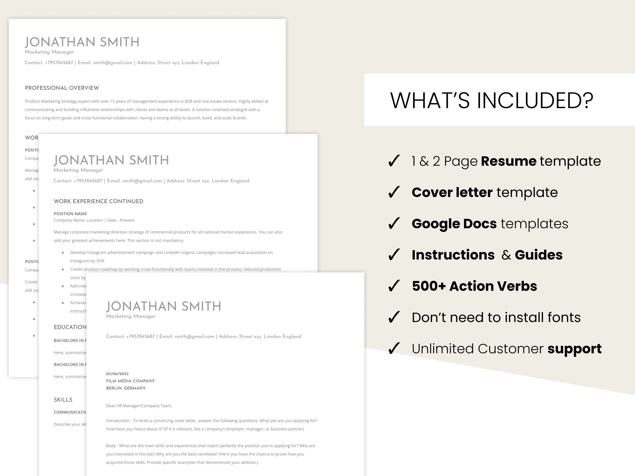 Google Docs Resume Template: Clean, Simple and Fun CV for Marketing ...