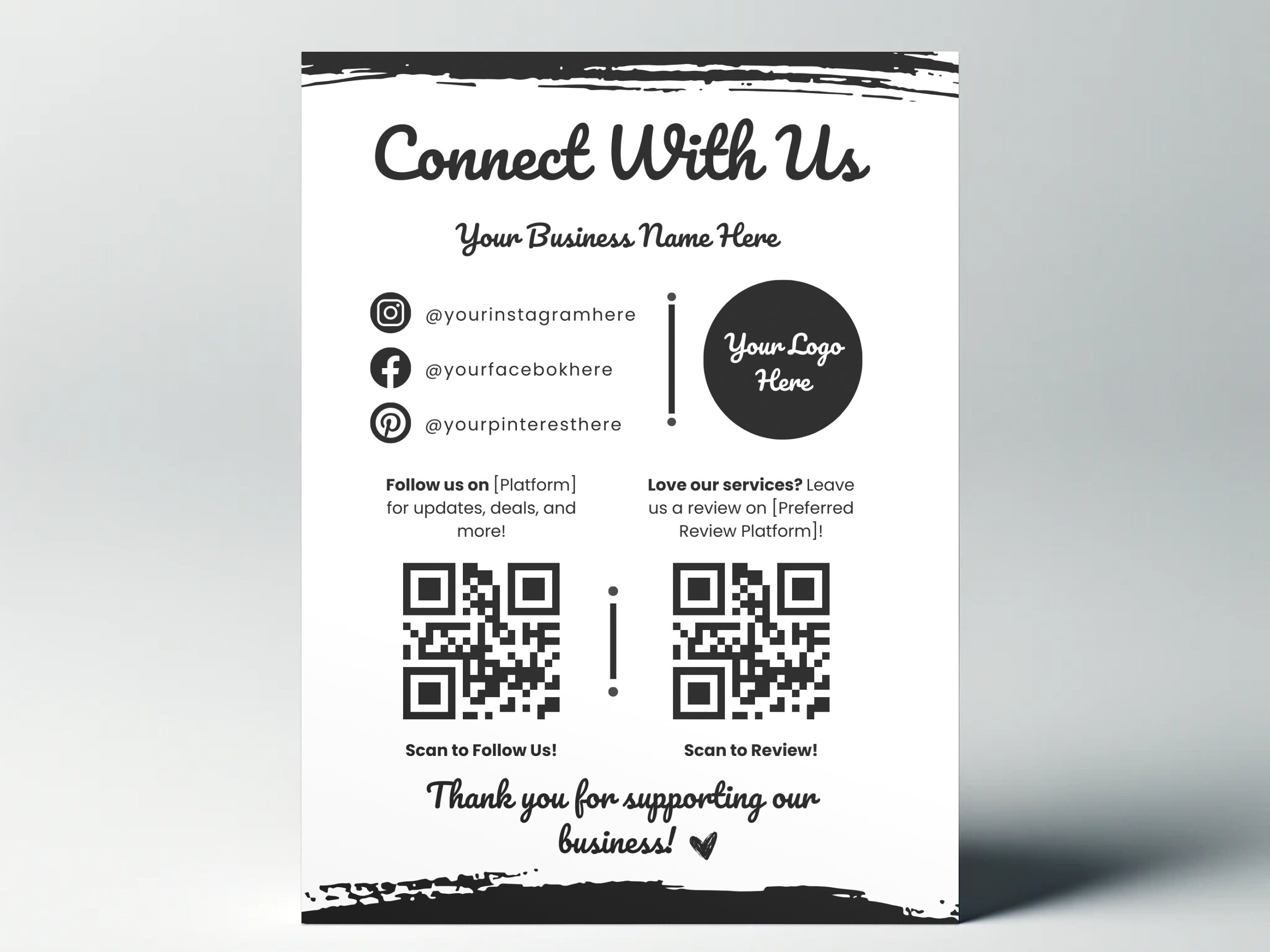Social Media Sign Template, QR Code Sign, Facebook Instagram Follow Us ...