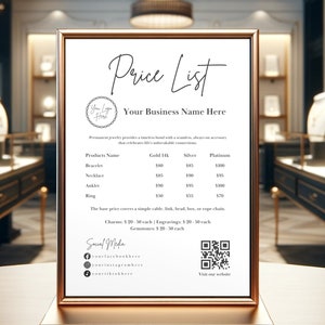 Permanent Jewelry Price List Sign | Editable Template for Print | QR ...