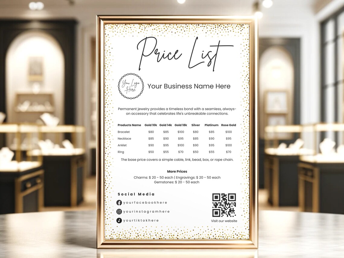 Permanent Jewelry Price List: Canva Template Form, Jewelry Client Print ...