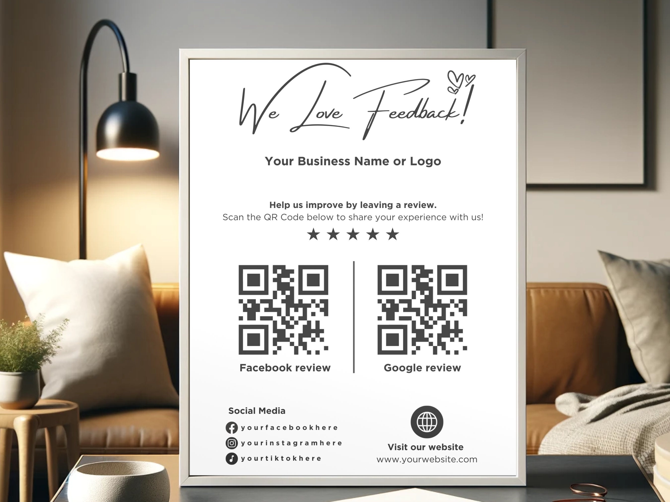 Leave Us a Review Sign, Google Review & Social Media QR Code Sign ...