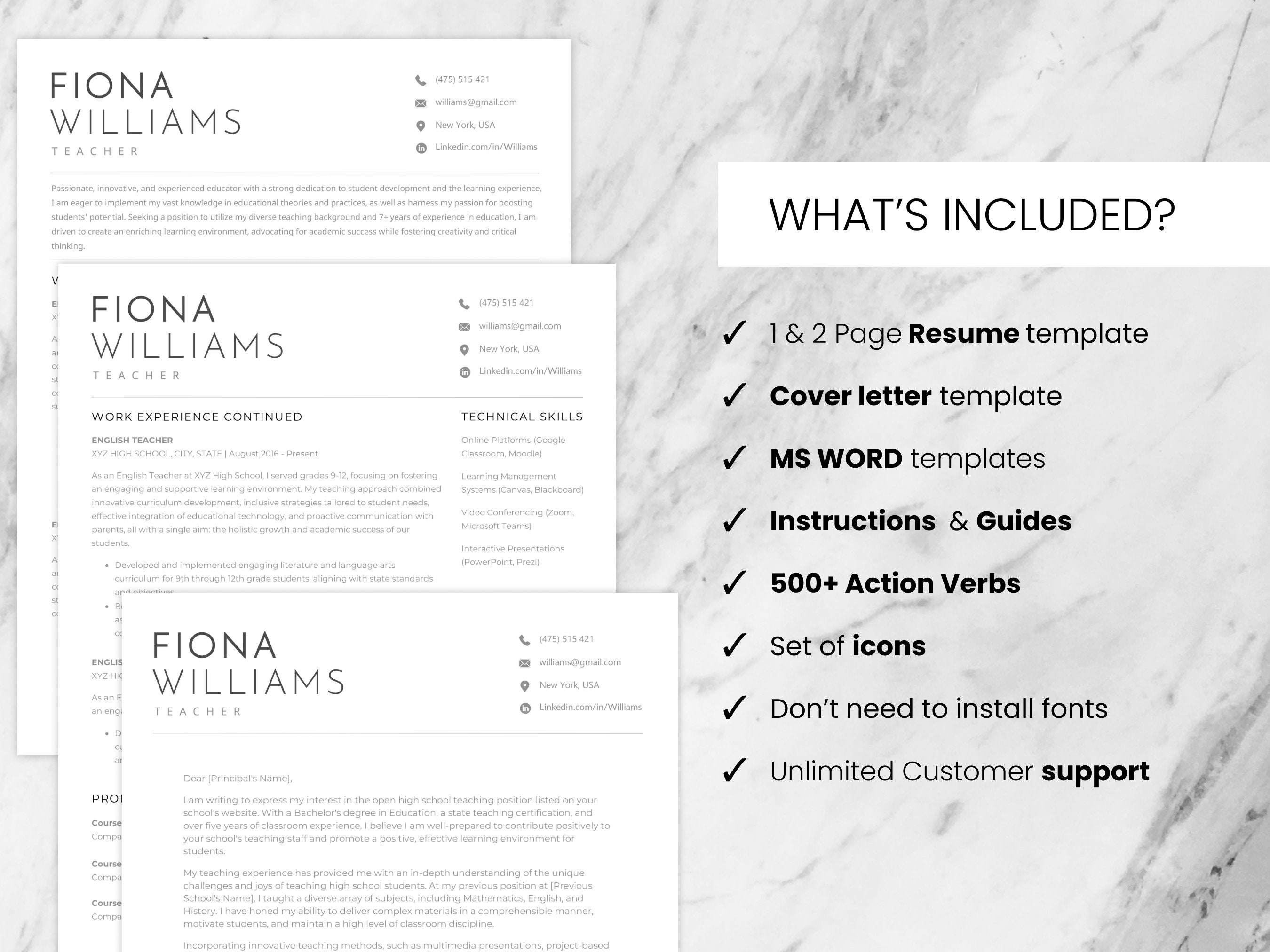 Minimalist, Clean, Modern CV Template | Professional Executive, Teacher ...