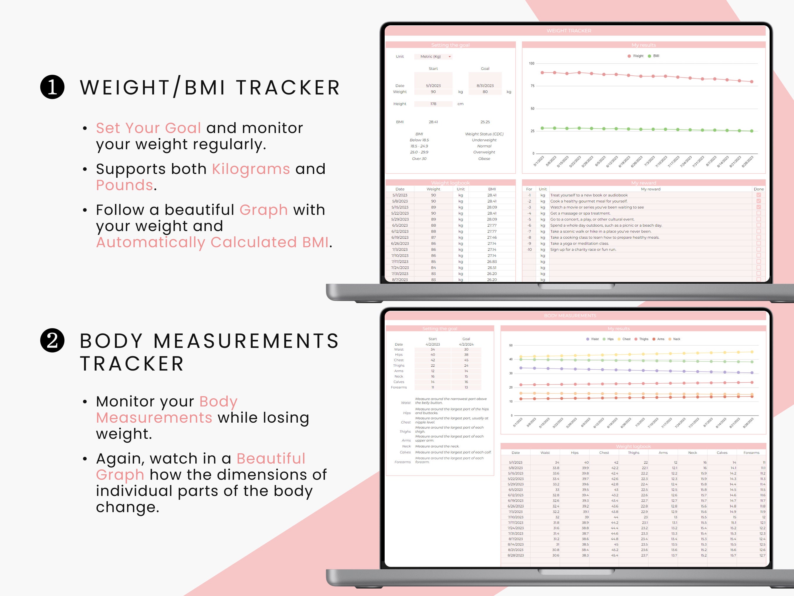 Weight Loss / BMI & Fitness Tracker | Google Sheets | Meal Planner | Digital Workout Planner ...