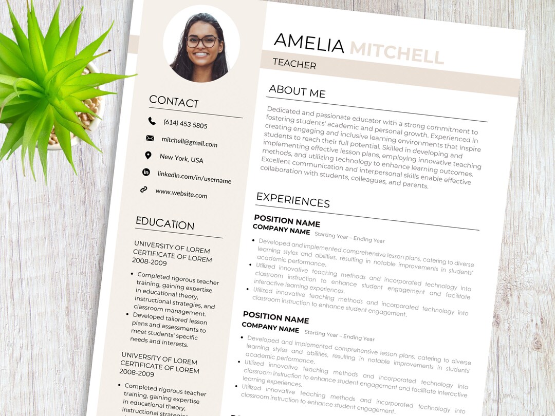 Teacher Resume Template MS Word CV for Educators - Etsy
