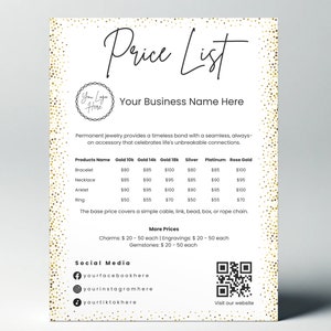 Permanent Jewelry Price List: Canva Template Form, Jewelry Client Print ...