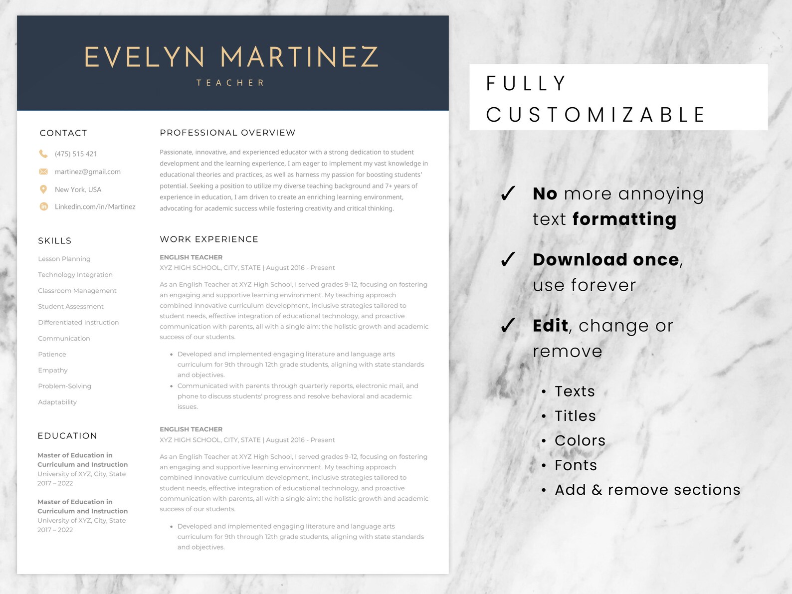 Modern Resume Template 2023 | Editable Word CV Template for Job Seekers ...