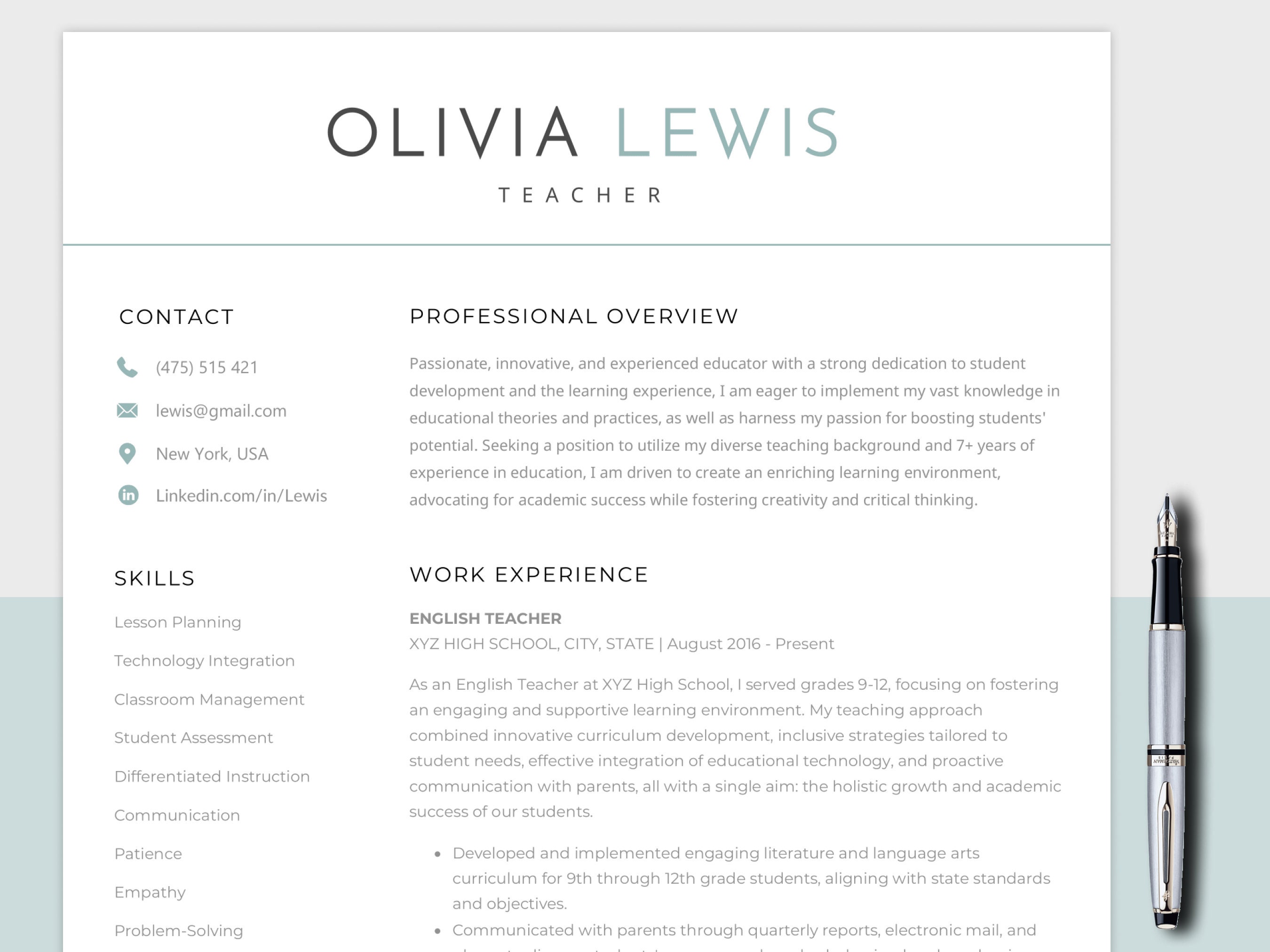 Two Column Resume Template, ATS Friendly, for Sales, Administrators ...