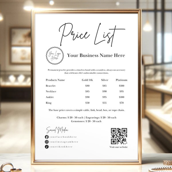 Jewelry Price List Template - Etsy