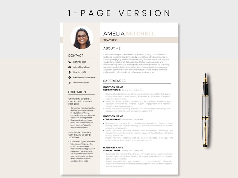 Teacher Resume Template - MS Word CV for Educators - Professional ...
