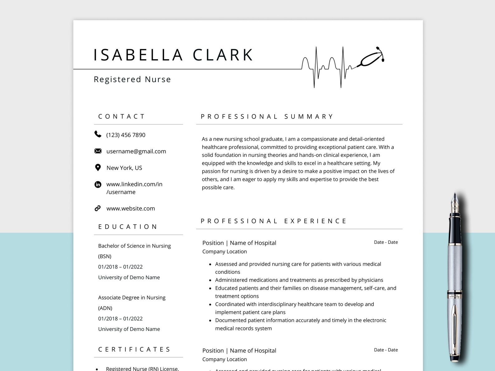 Nursing Resume Template, Ideal for Medical Assistant, Healthcare ...
