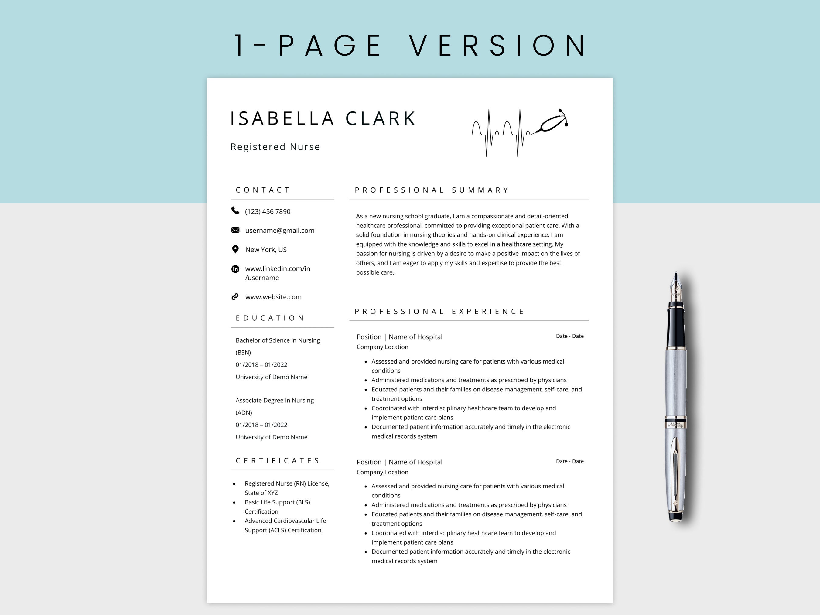 Nursing Resume Template, Ideal for Medical Assistant, Healthcare ...