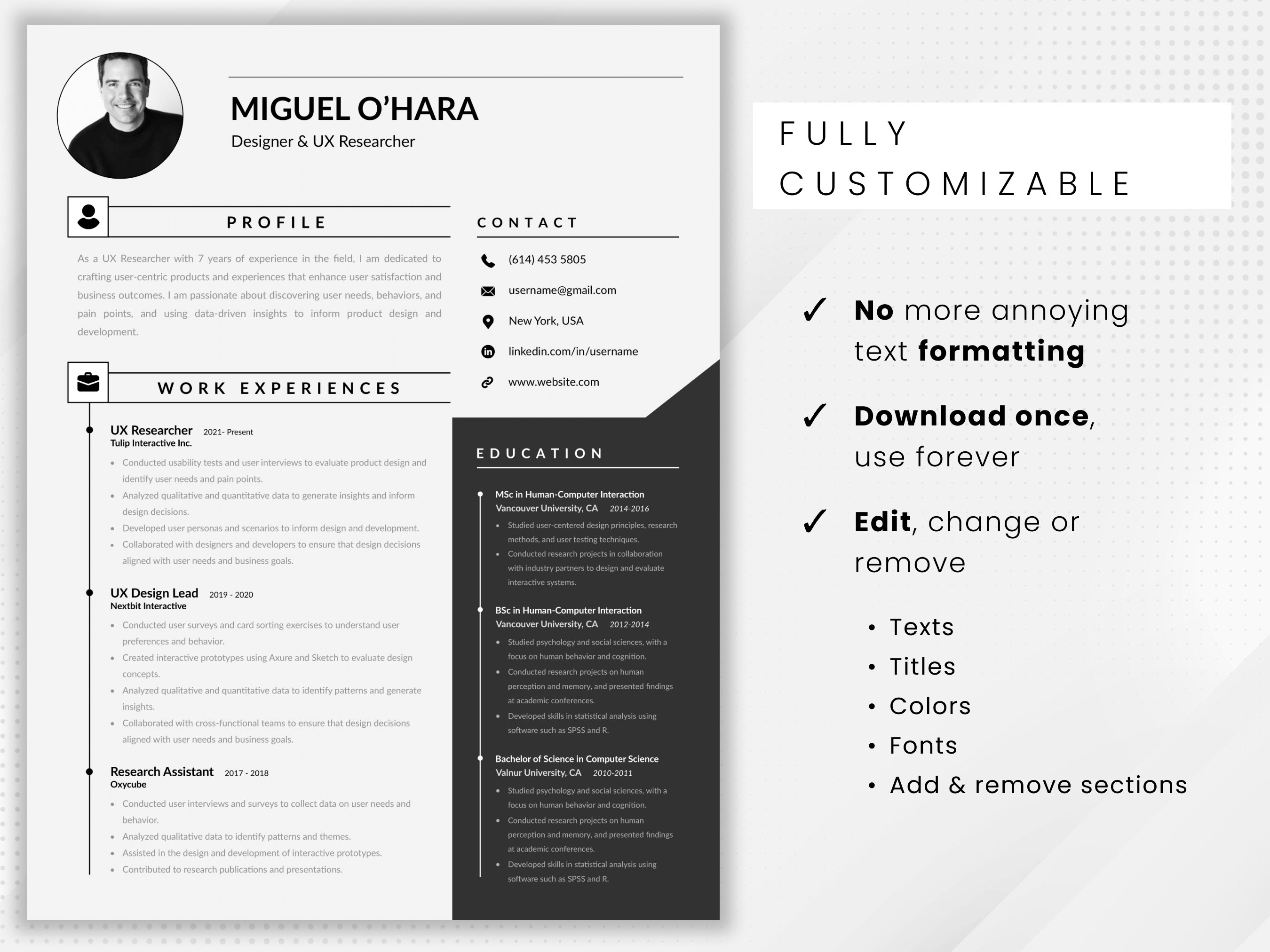 Resume Template 2023, Modern Professional Clean Minimalist CV Template ...