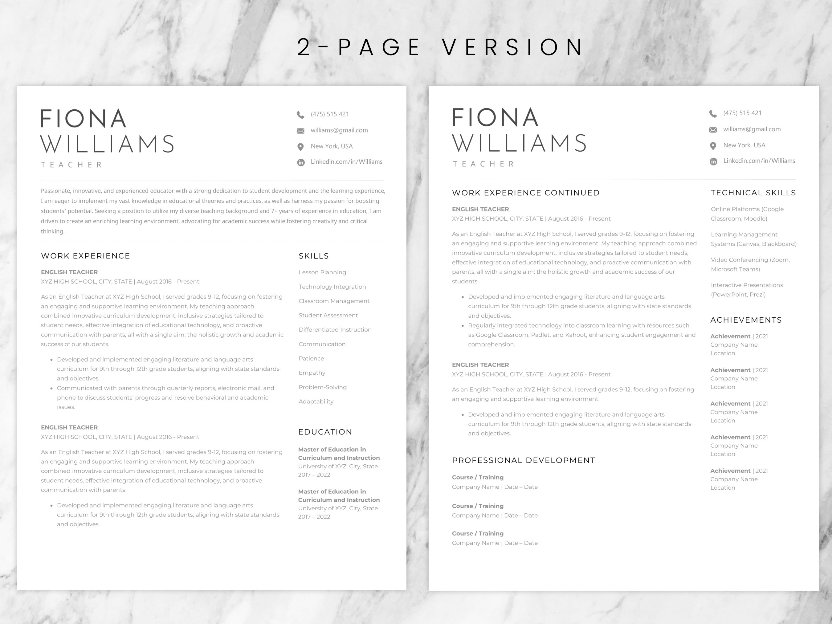 Minimalist, Clean, Modern CV Template Professional Executive, Teacher ...