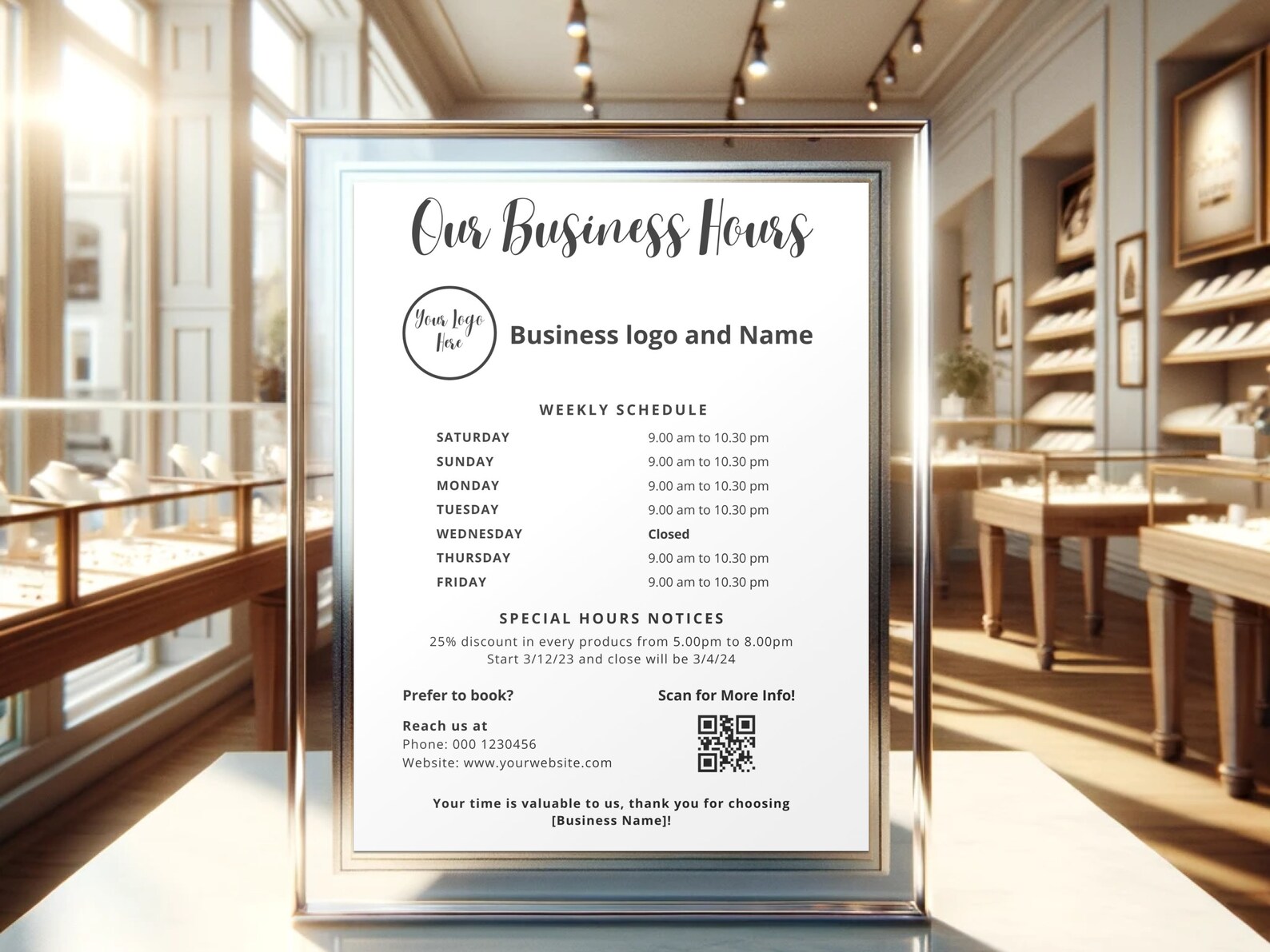 Customizable Shop Hours - Canva Template - Editable Digital Sign With ...