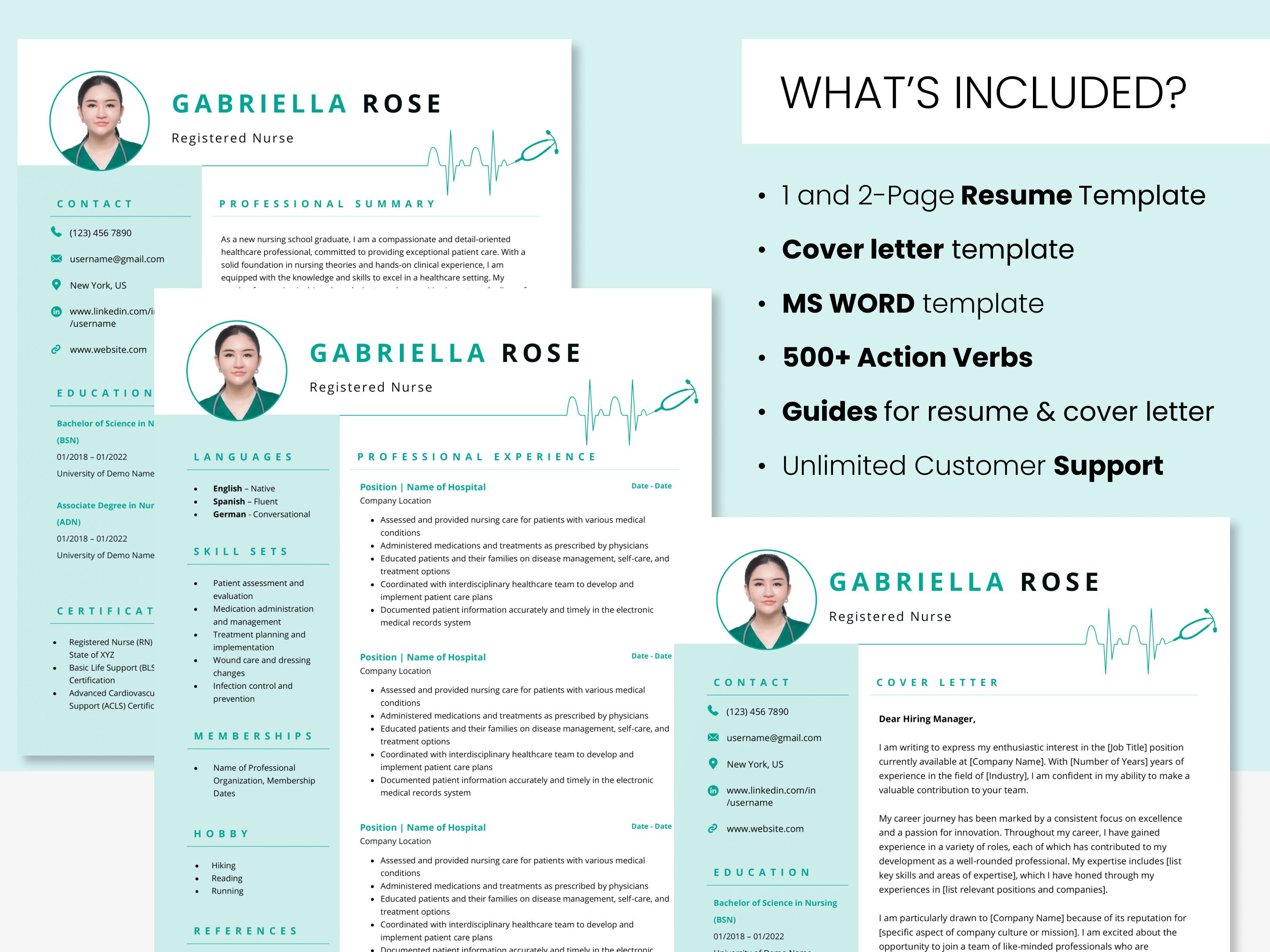 Nursing Resume Template + Cover Letter Template: Ideal for Rns, Nurse ...