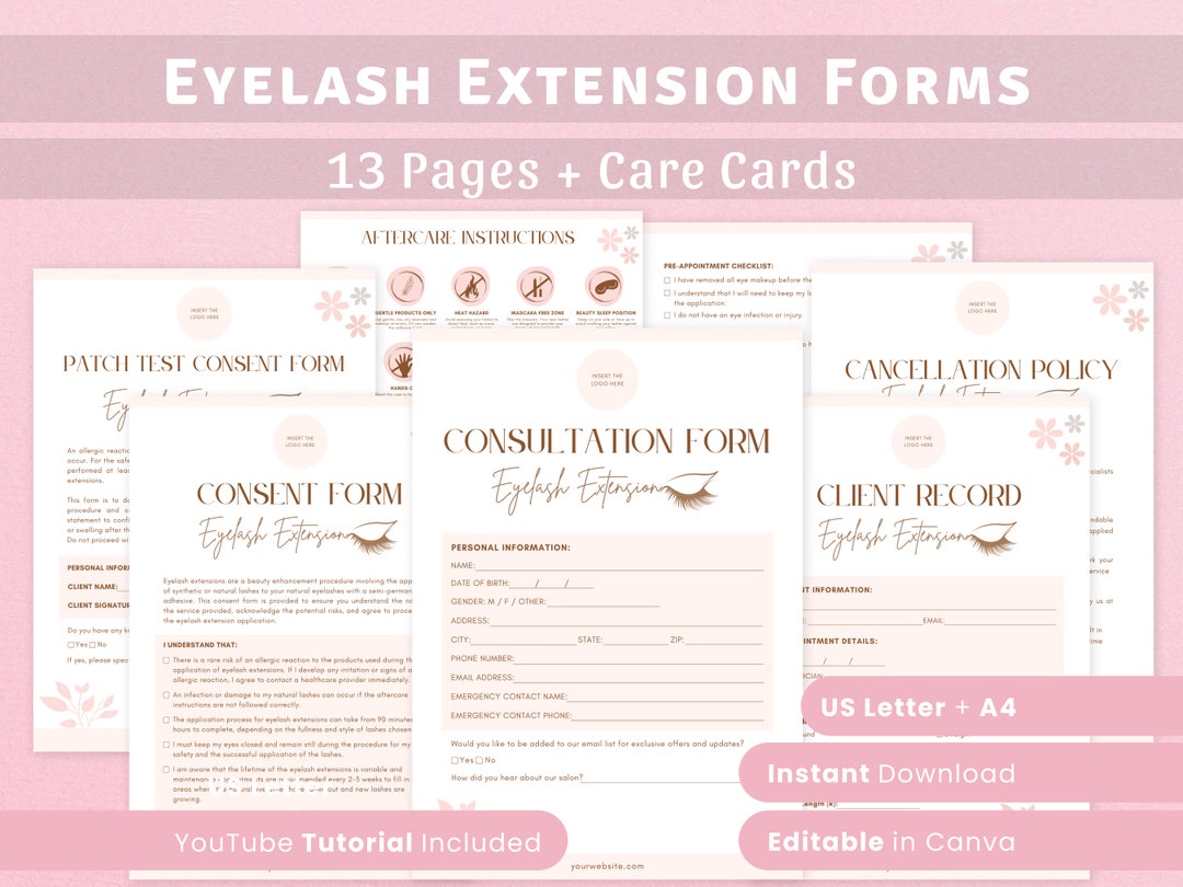 Eyelash Extension Forms Bundle: Editable Printable Lash Tech Template ...