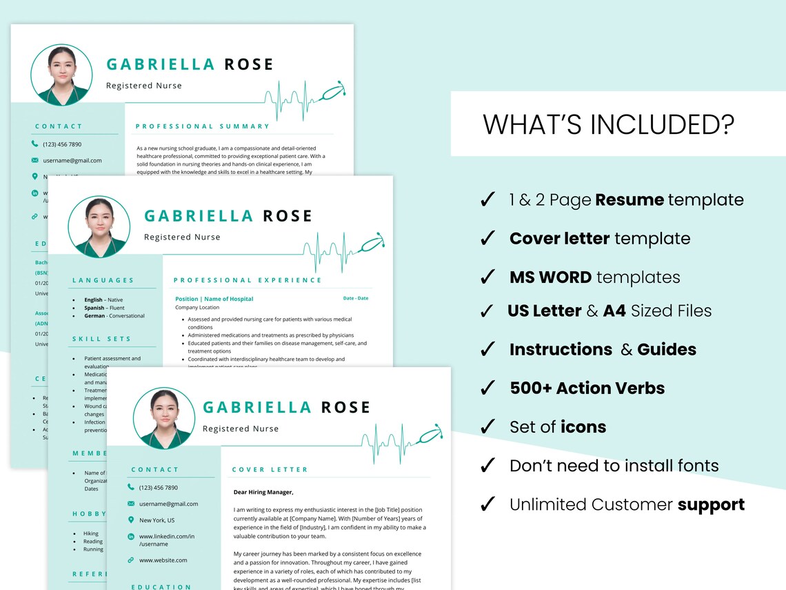 Nursing Resume Template Cover Letter Template: Ideal for - Etsy