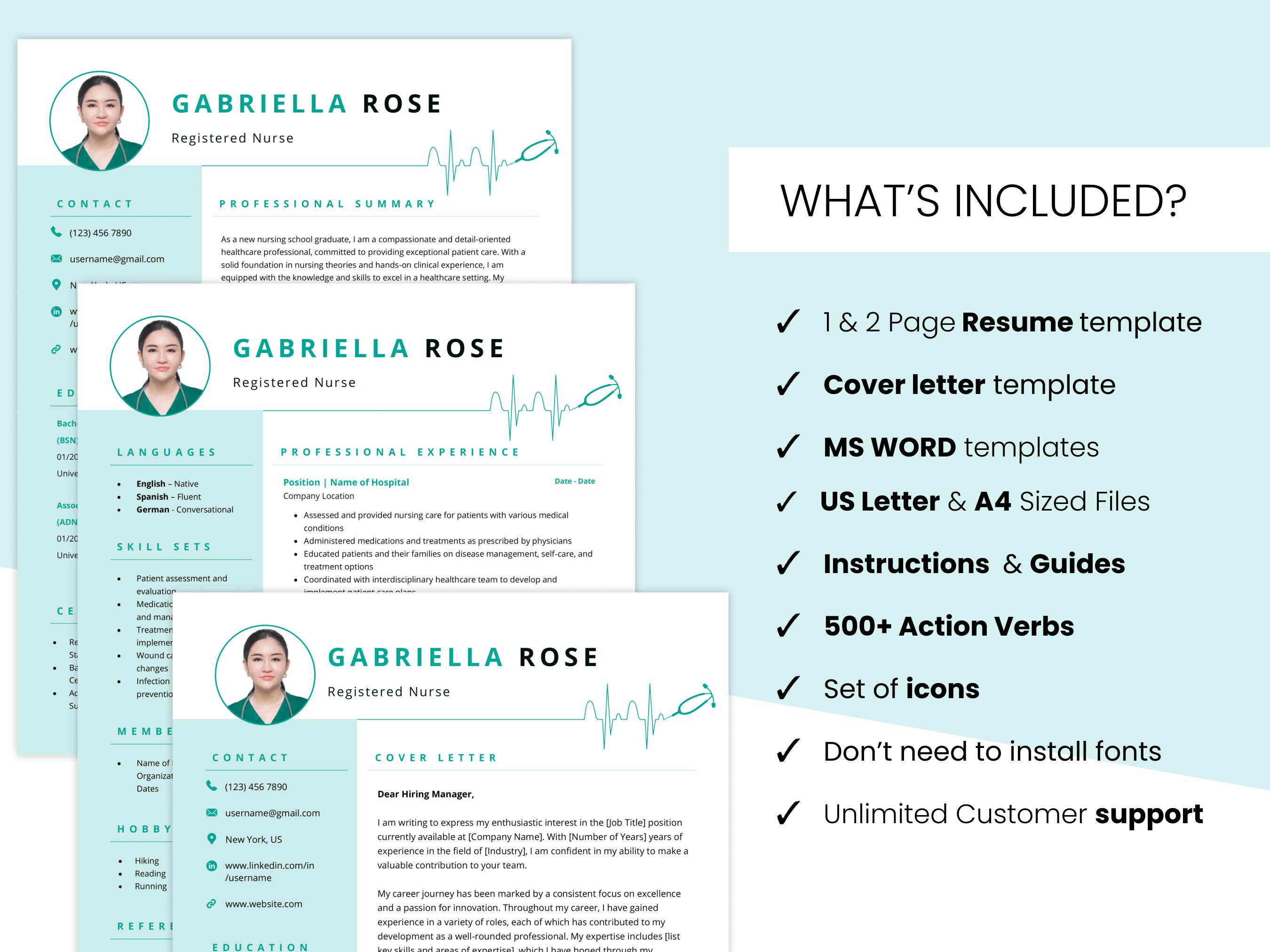 Nursing Resume Template Cover Letter Template: Ideal for - Etsy