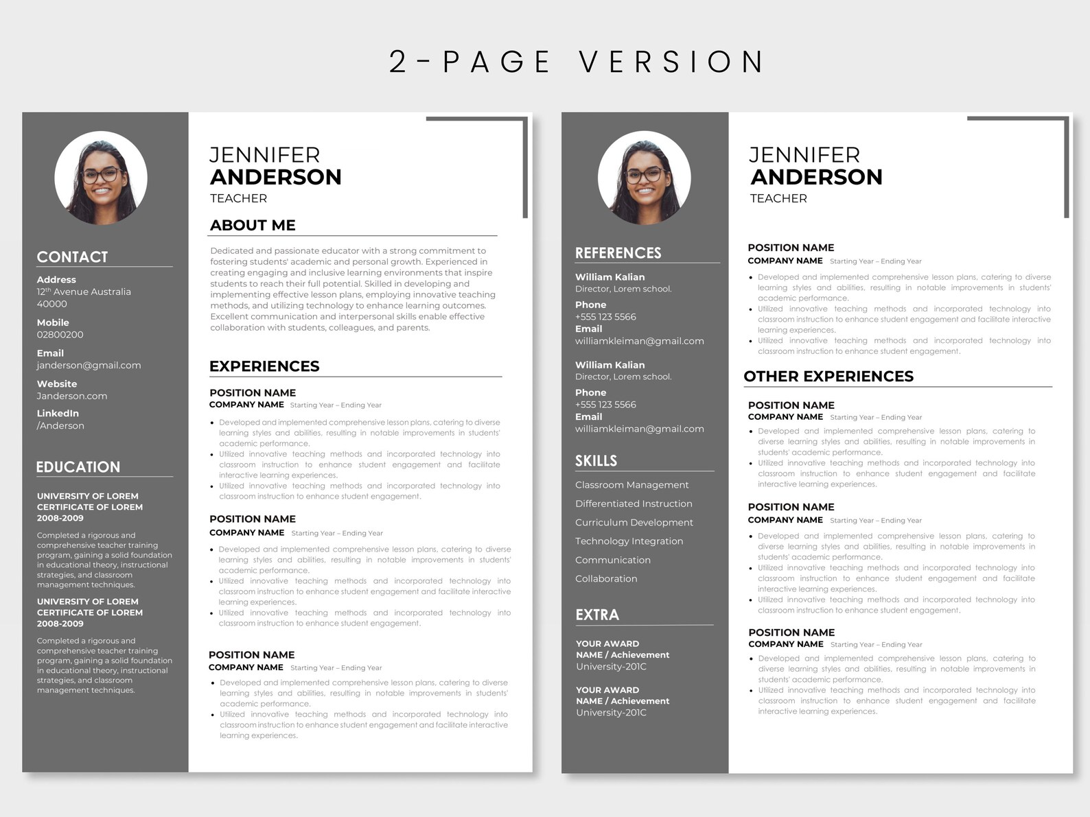 Teacher Resume Template | Modern & Minimalist CV Template | Creative ...