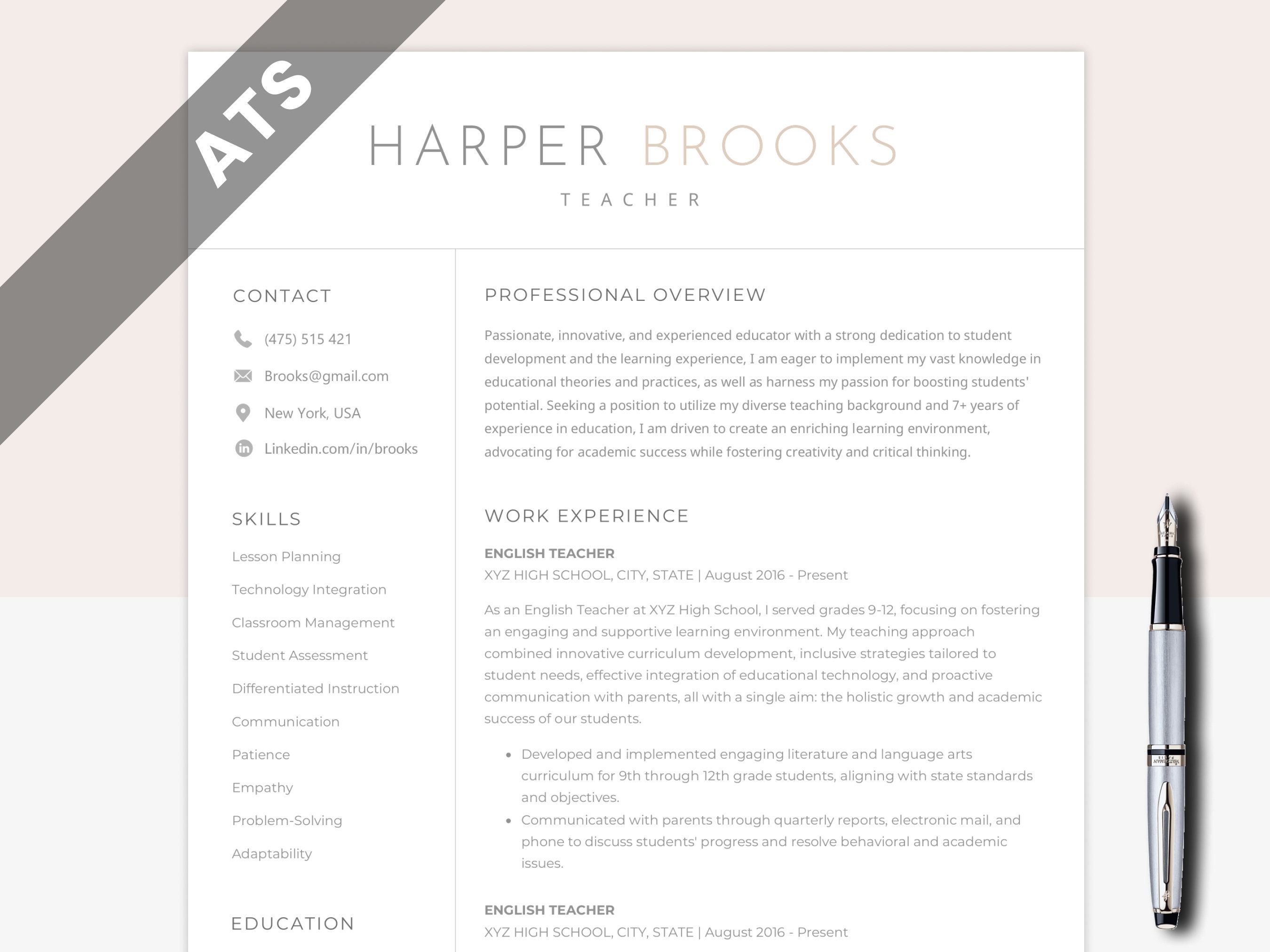ATS Resume Template Ats Friendly & Compatible CV for Executives ...