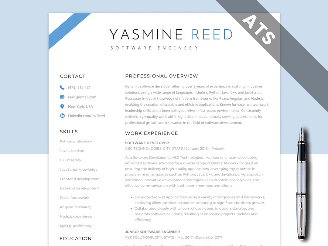 Software Engineer Resume Template: ATS Technology Friendly, Tech ...