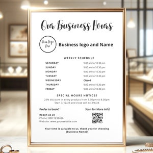 Customizable Shop Hours - Canva Template - Editable Digital Sign With ...