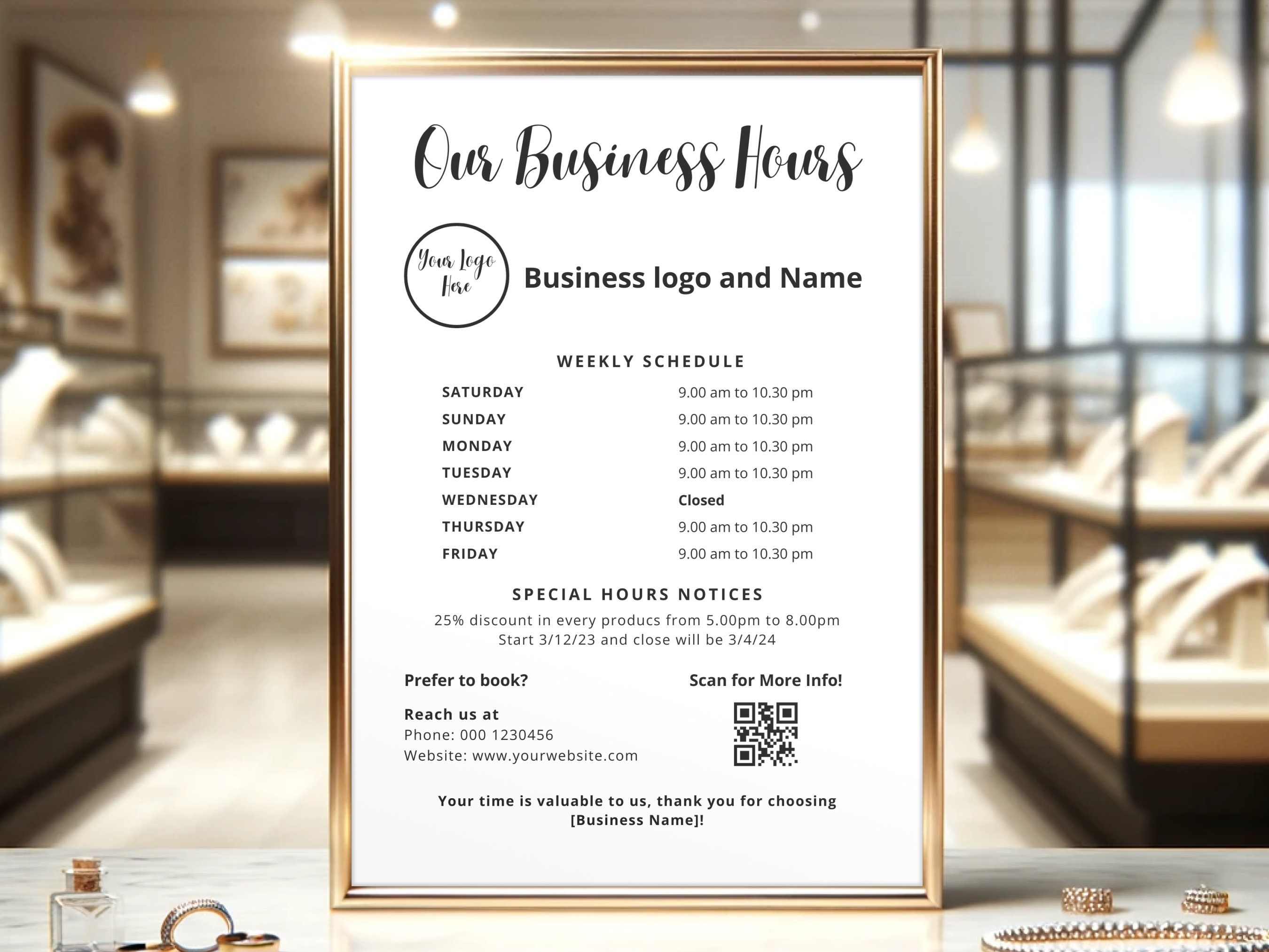 Customizable Shop Hours - Canva Template - Editable Digital Sign With ...