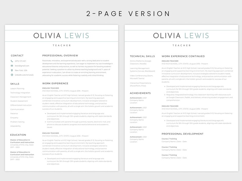 Two Column Resume Template, ATS Friendly, for Sales, Administrators ...